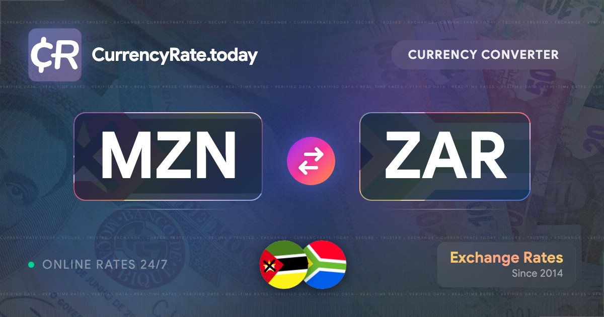 45000 Meticais (MZN) to Rands (ZAR) - Currency Converter