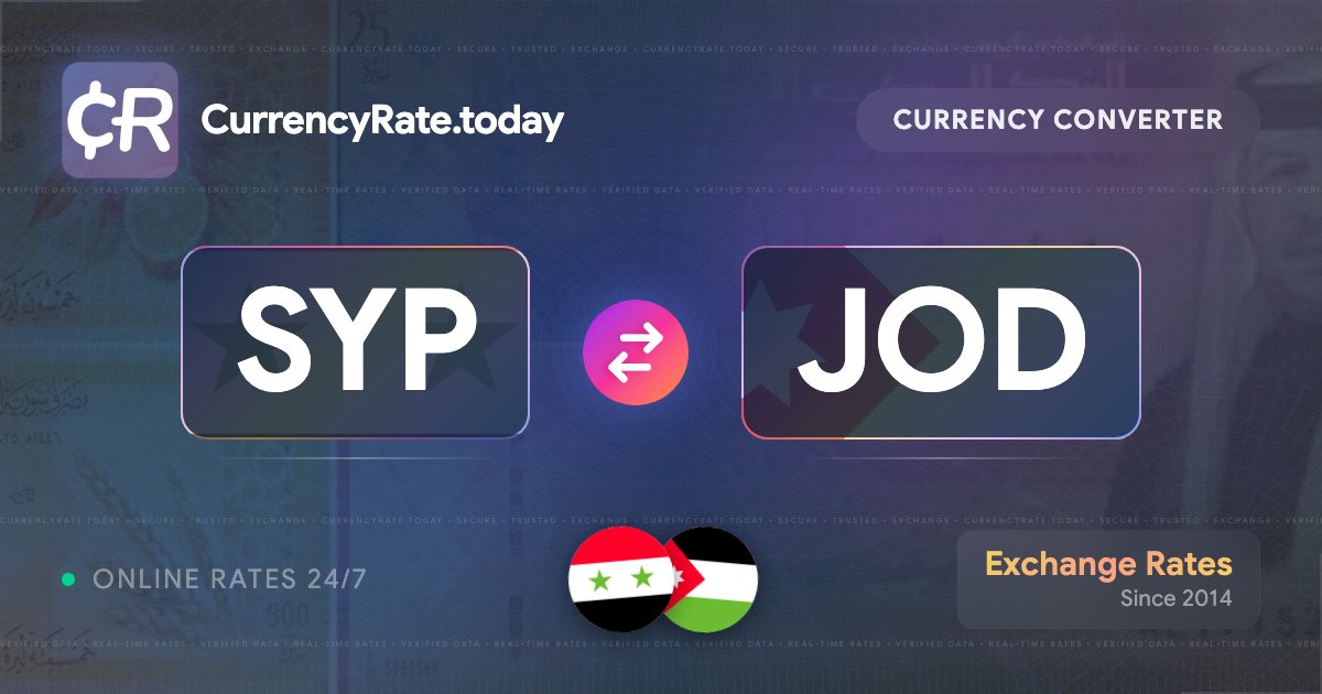 Live Syrian Pound to Jordanian Dinars Exchange Rate - £ 1 SYP/JOD Today