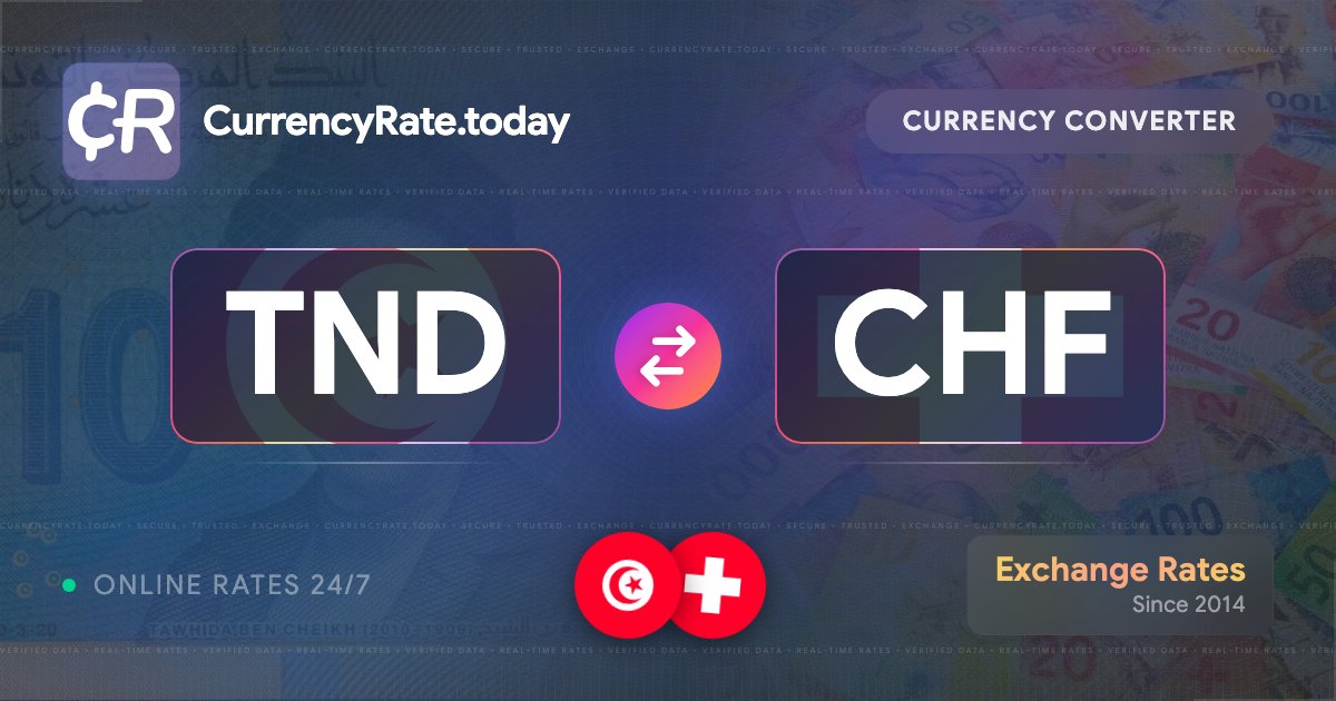Live Tunisian Dinar to Swiss Francs Exchange Rate - د.ت 1 TND/CHF Today